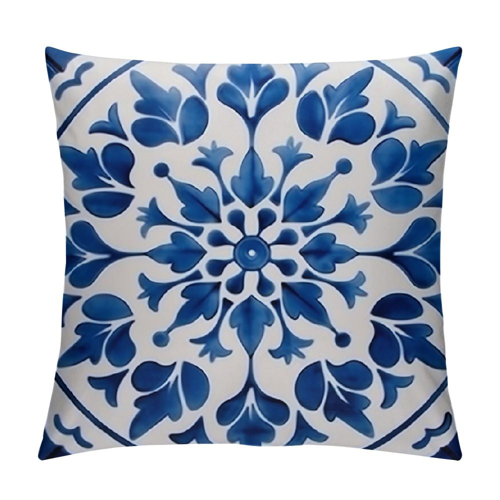 Comio Geometric Blue Flower Decorative Throw Pillow Covers Abstract