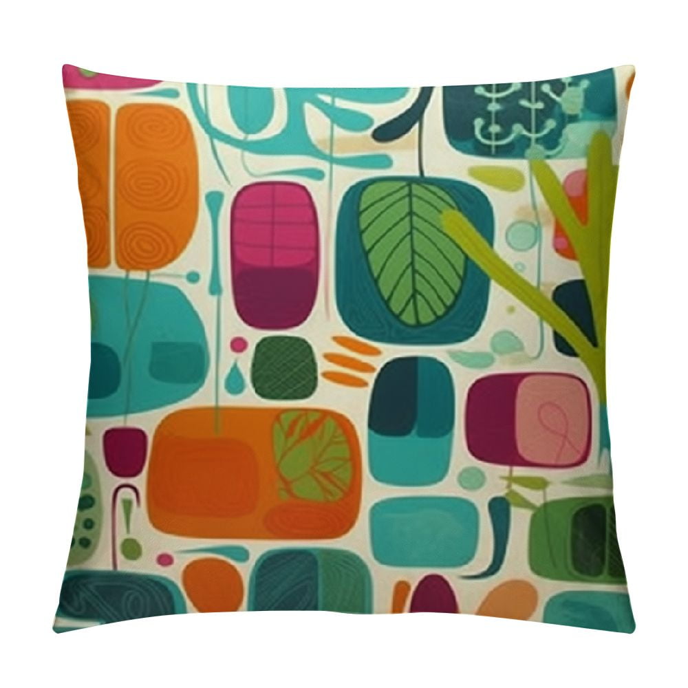 COMIO Geometric Throw Pillow Case Retro Style Shapes Pillow Cover ...