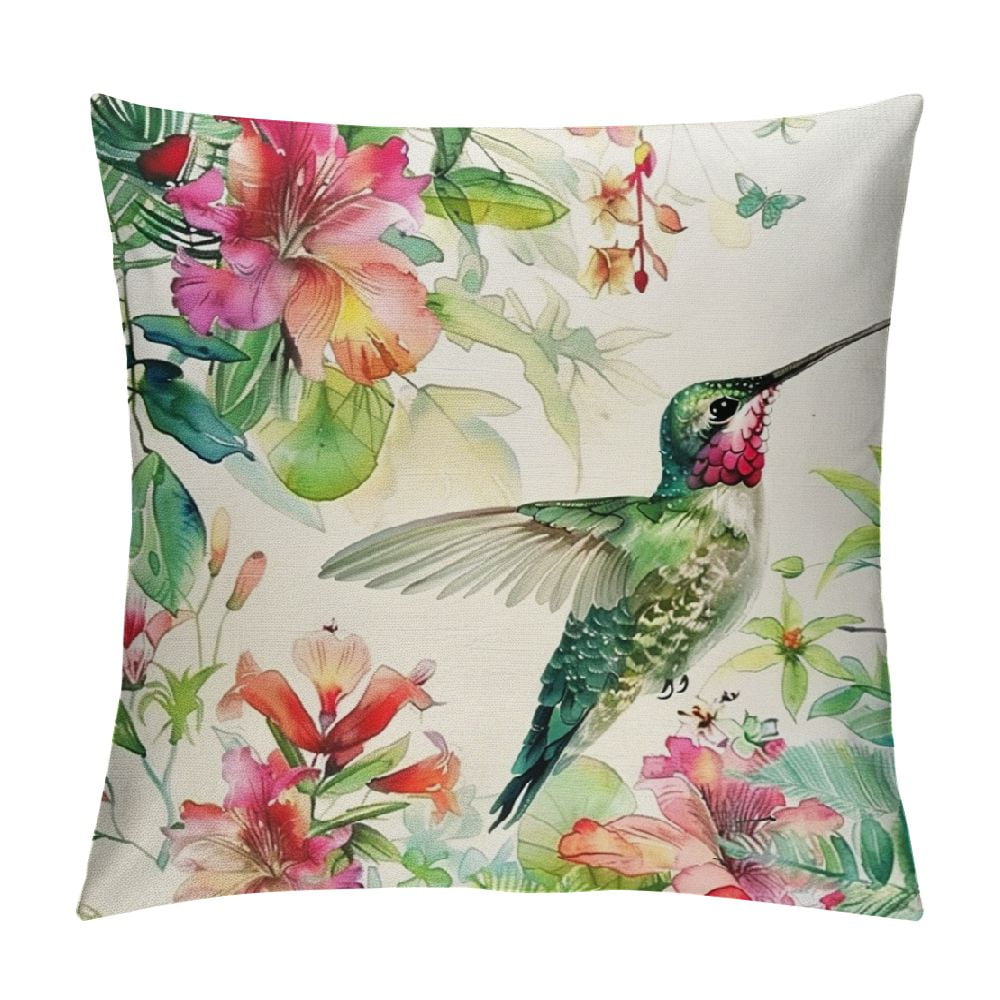 MLJA Geranium Flower Hummingbird Decorative Throw Pillow Covers ...