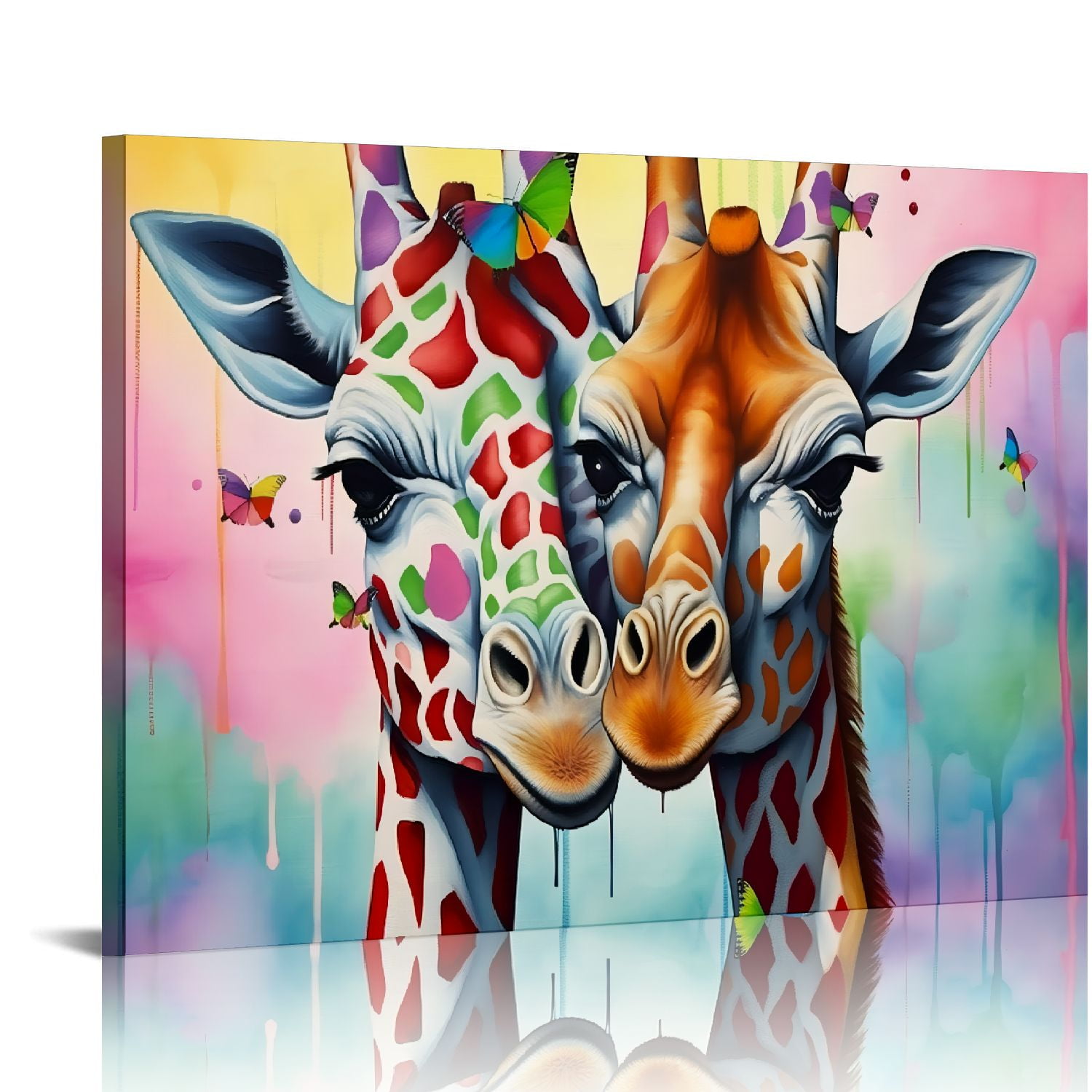 COMIO Giraffe Family Painting Funny Animal Lovely Giraffes Art Modern 20x16 in / 16x12 in ...