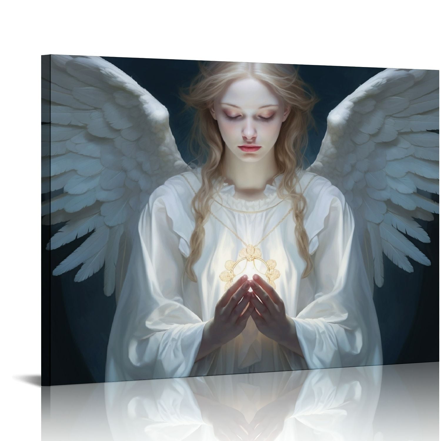 COMIO Girl Wall Art White and Wings Canvas Prints Angels Praying ...