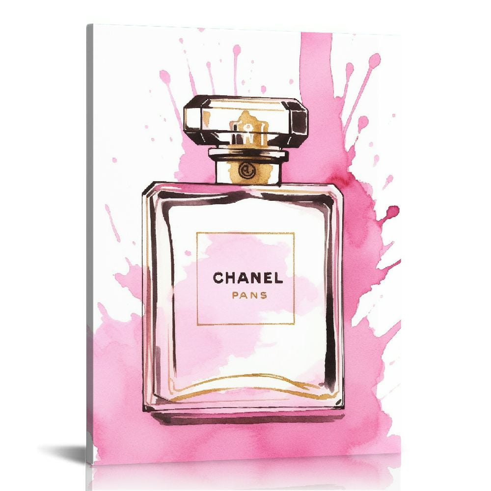 COMIO Glam Perfume Bottle Splash Pink Gold Stretched Canvas Wall Art ...