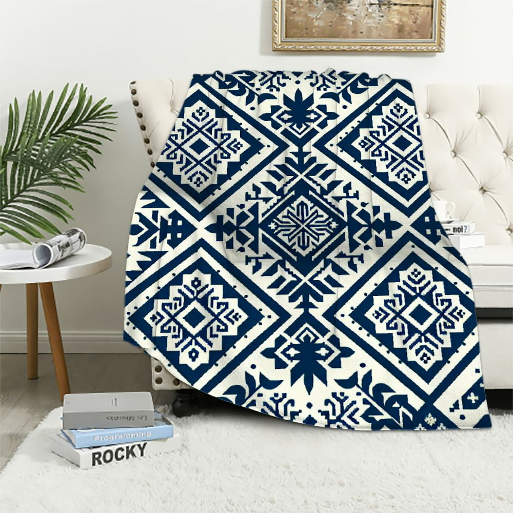 COMIO Global Mini Diamond Woven Throw, Nautical Blue, Throw Blankets ...