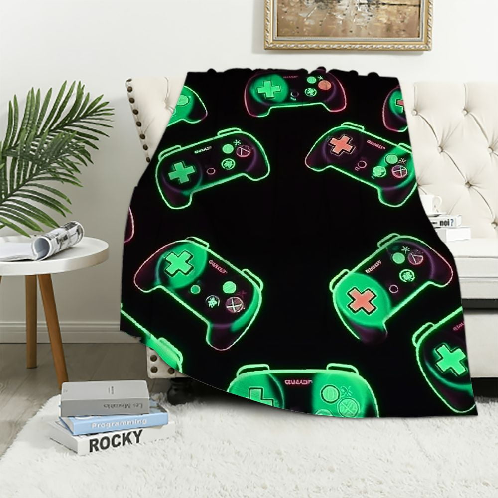 MLJA Glow in The Dark Blanket Game Controller Throw Gamer Gift Toys for ...