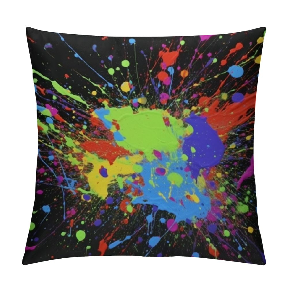 COMIO Glow in Dark Splatter Neon Throw Pillow Covers Square Pillowcase ...