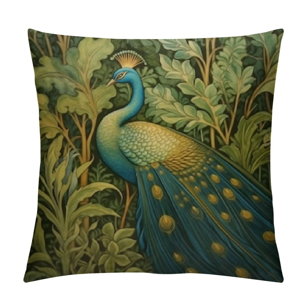 MLJA Peacock Cushion Covers Chinoiserie Bird and Flower Green Sofa ...