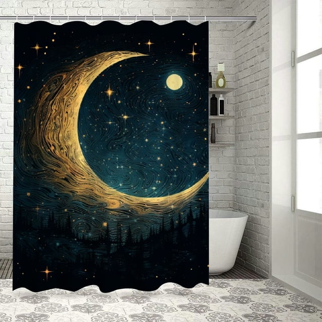 COMIO Golden Stars Moon Sun Face Shower Curtain Multiple Sizes for ...