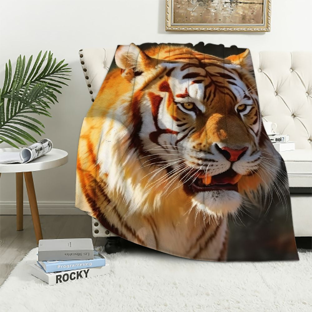 COMIO Golden Tiger Blanket Animal Print Soft Fuzzy Plush Throw for ...