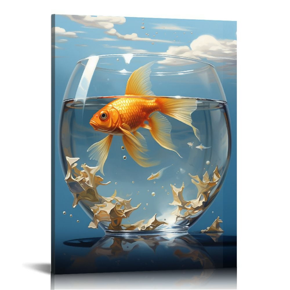 COMIO Goldfish Canvas Print Motivational Wall Art Shark Pictures Funny ...
