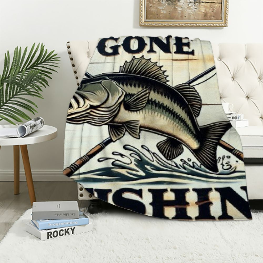 COMIO Gone Fishin Fishing Bass Fish Polar Blanket, Throw Blankets for ...