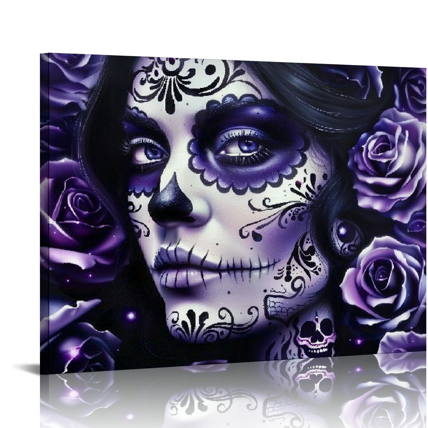 COMIO Goth Skull Canvas Wall Art, Sugar Skull Woman And Roses Pictures ...