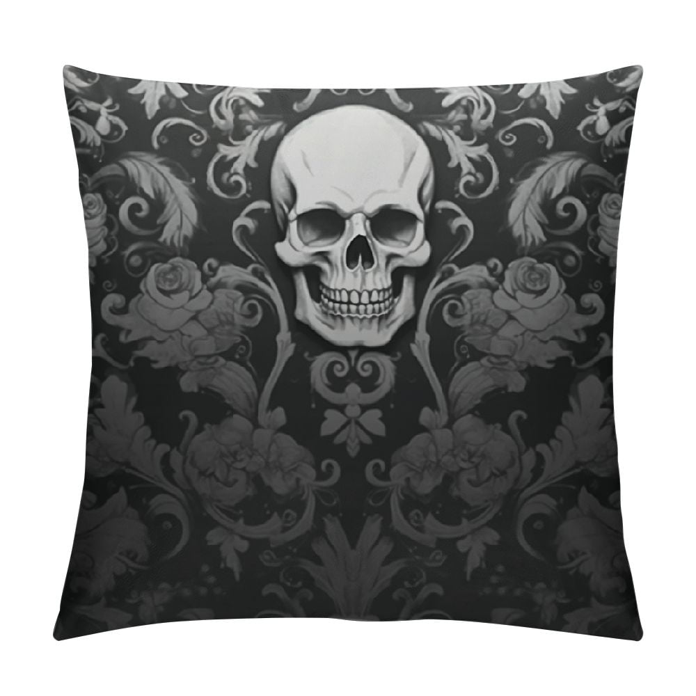 COMIO Gothic Black Skull Throw Pillow Covers Square Sofa Cushion Cover ...