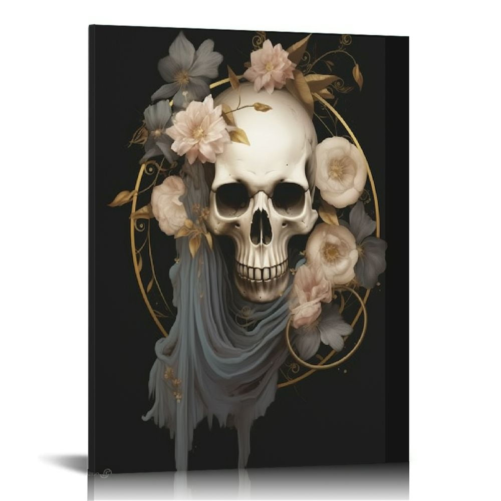 COMIO Gothic Canvas Art Paintings,Skull In A Floral Goth Posters, Wall ...