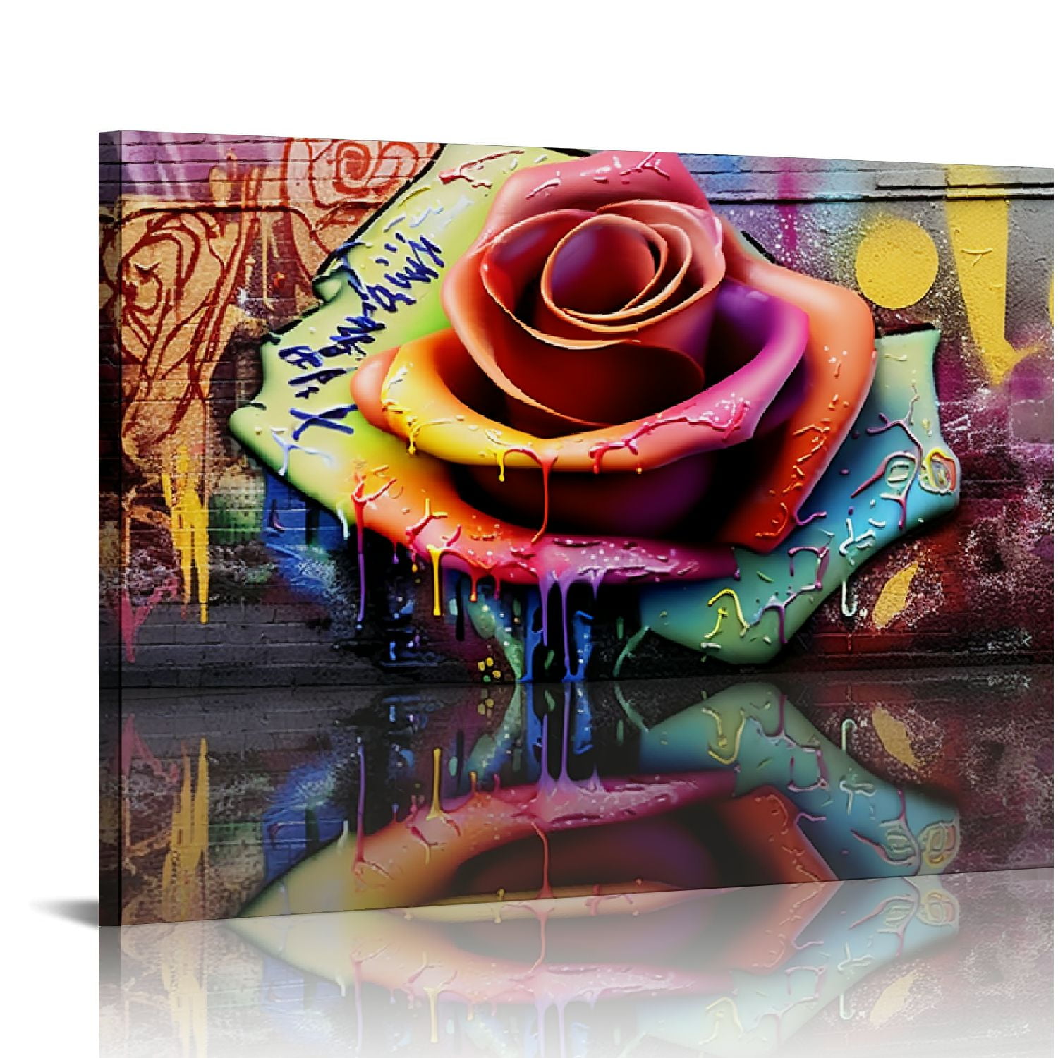 COMIO Graffiti Wall-Art Bedroom - Rose Wall Decor - Colorful Wall Art ...