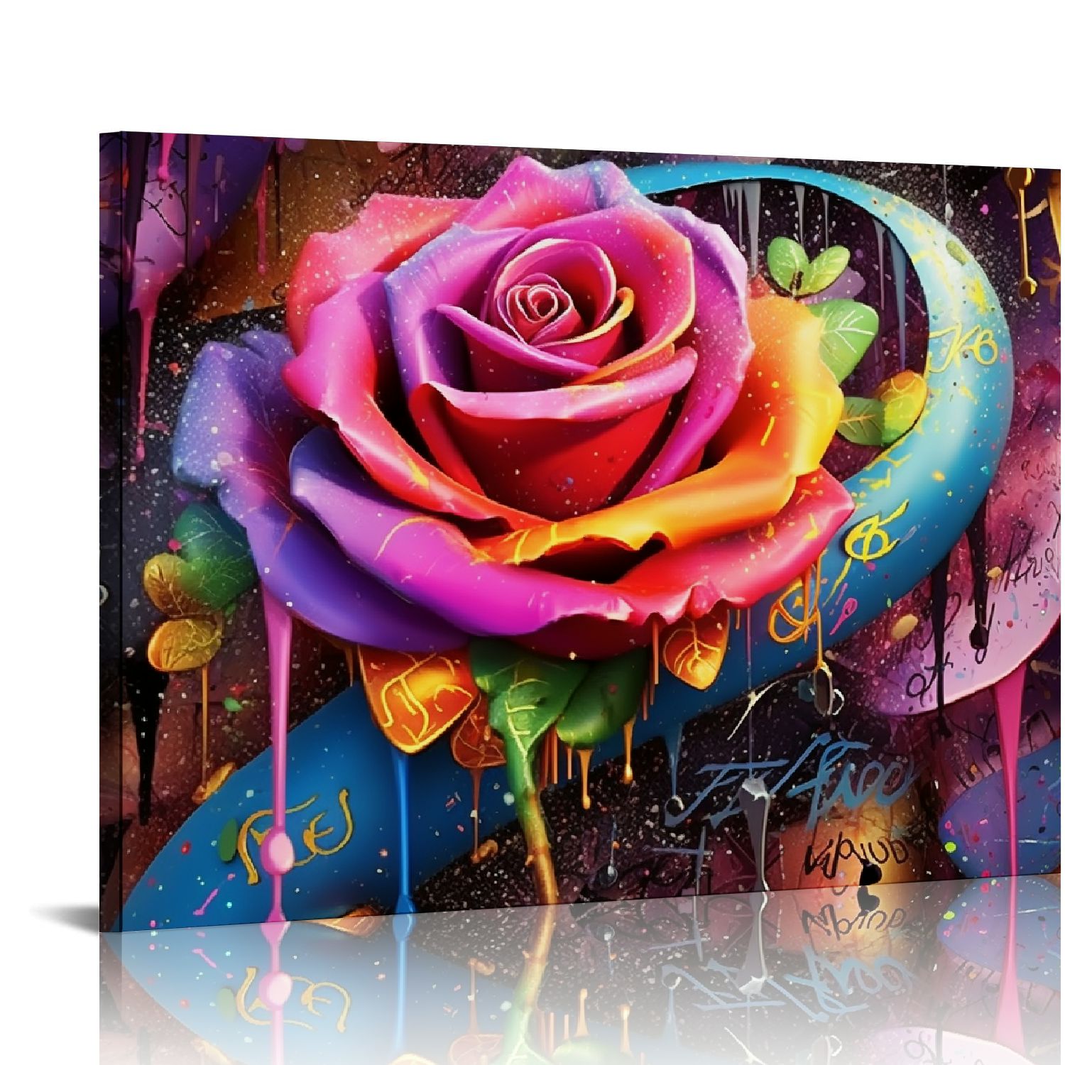 COMIO Graffiti Wall-Art Bedroom - Rose Wall Decor - Colorful Wall Art ...