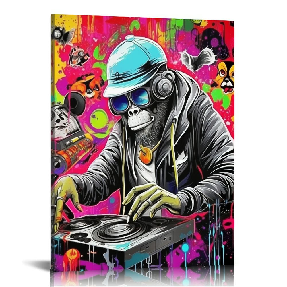 COMIO Graffiti Wall Art DJ Monkey Painting Banksy Gorilla Canvas Music Picture Pop Art Wall ...