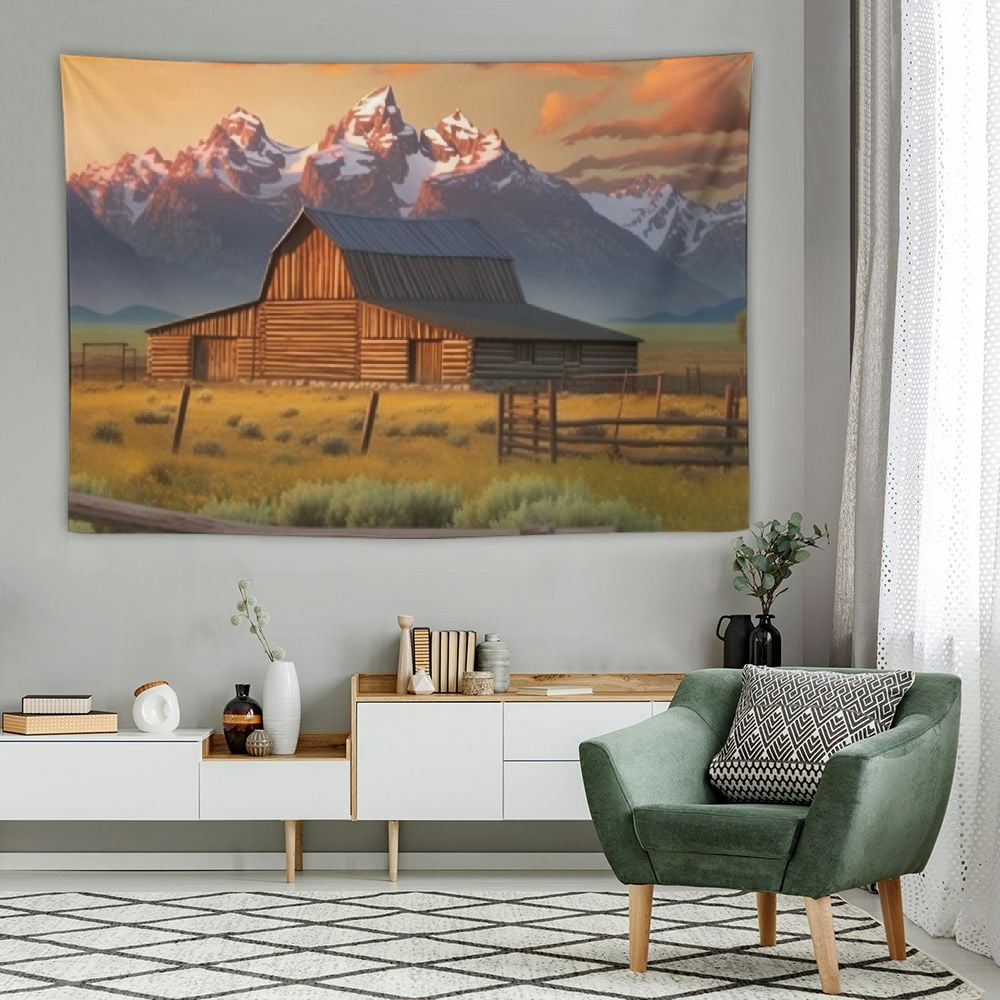 COMIO Grand Teton Mountains Tapestry Sunrise Over Old Mormon Barn ...
