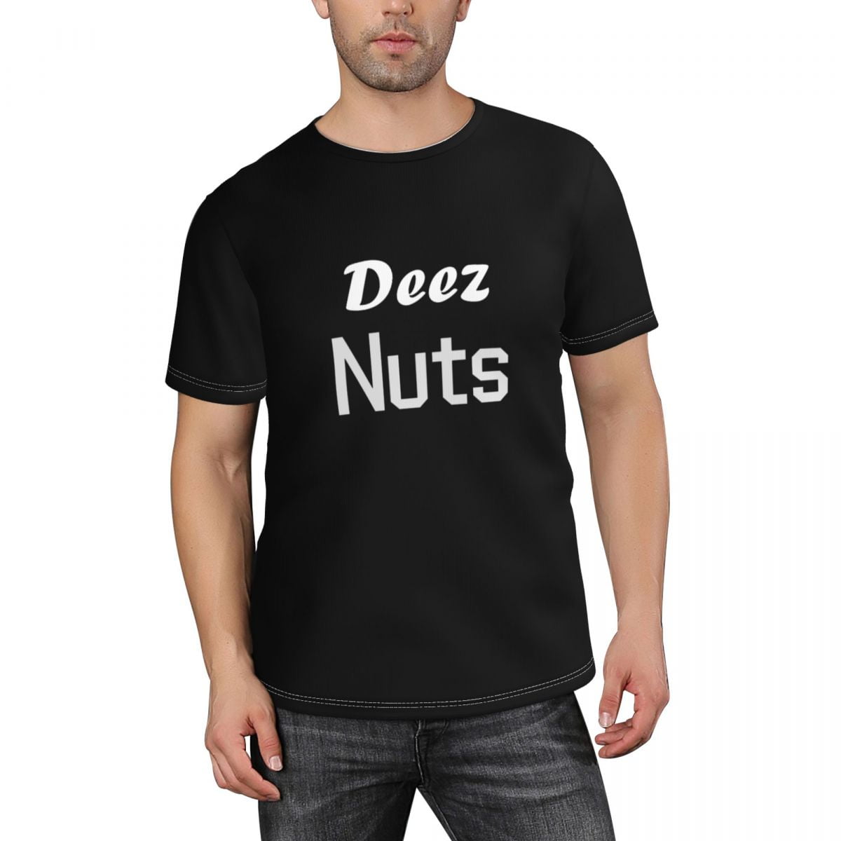 COMIO Graphic Tees for Men, Funny Deez Nuts T-shirts, Black, Polyester Spandex, Comfortable ...