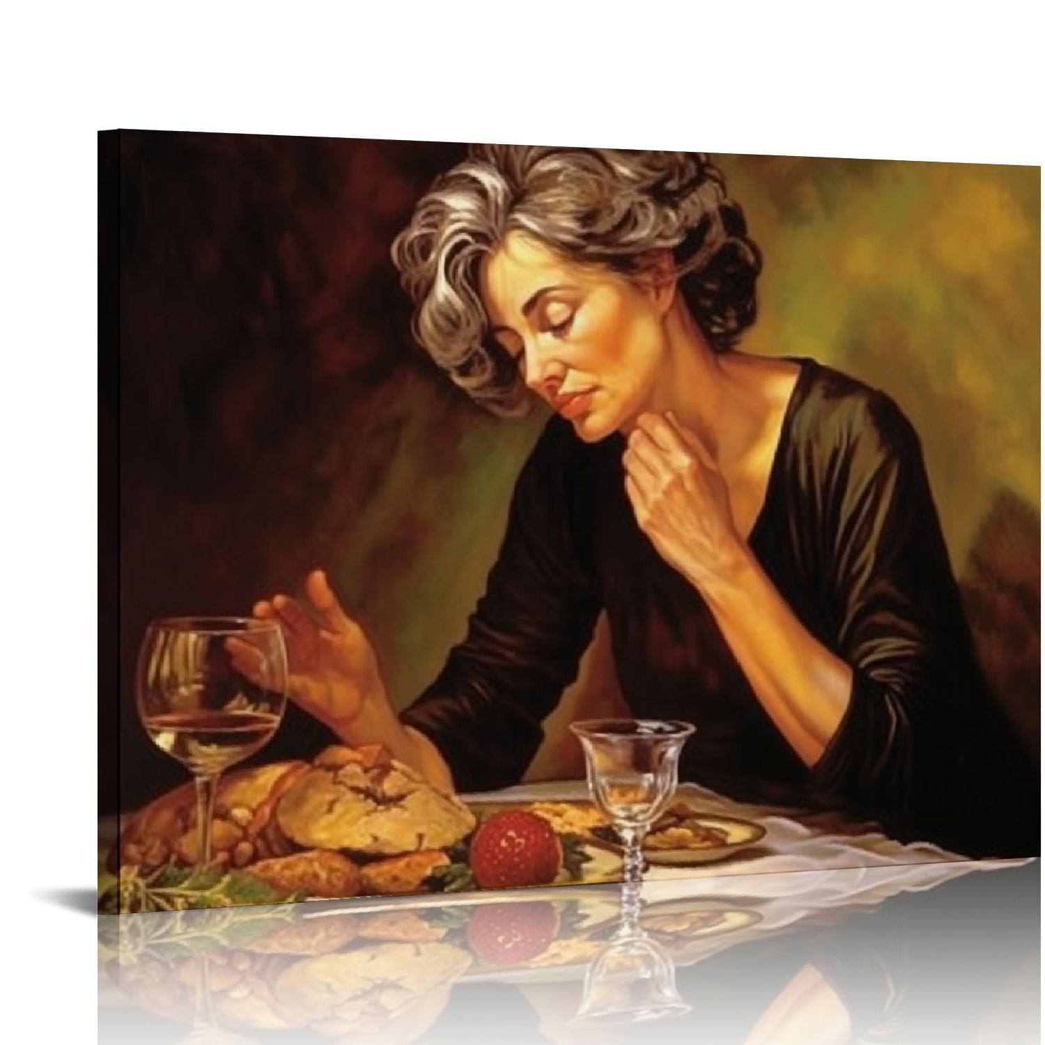 COMIO Gratitude Old Lady Praying at Dinner Table Daily Bread Woman ...