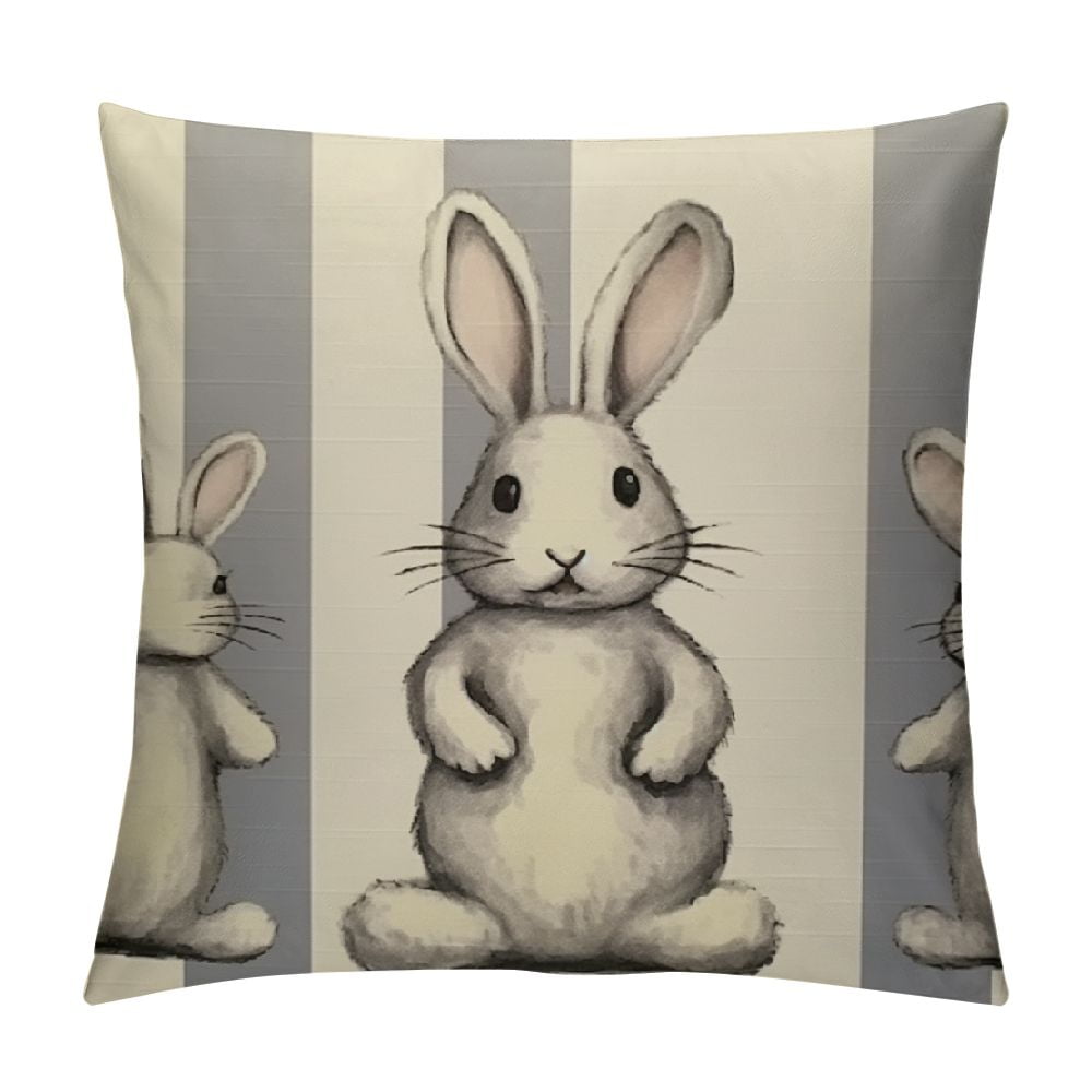 COMIO Gray Stripes Bunny Easter Long Lumbar Throw Pillow Cover, Rabbit ...