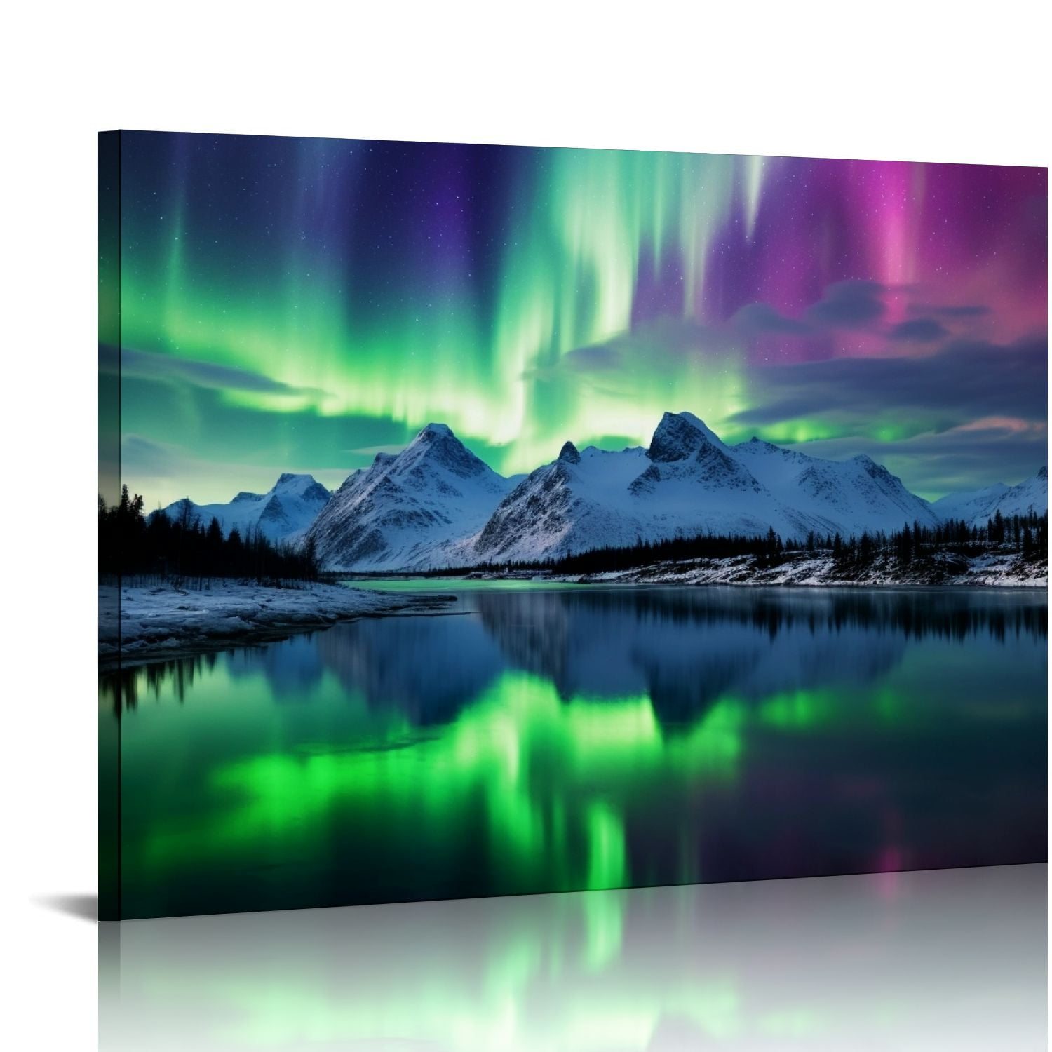 COMIO Green Aurora Over The Mountains Wall Art Decor for Bedroom Starry ...