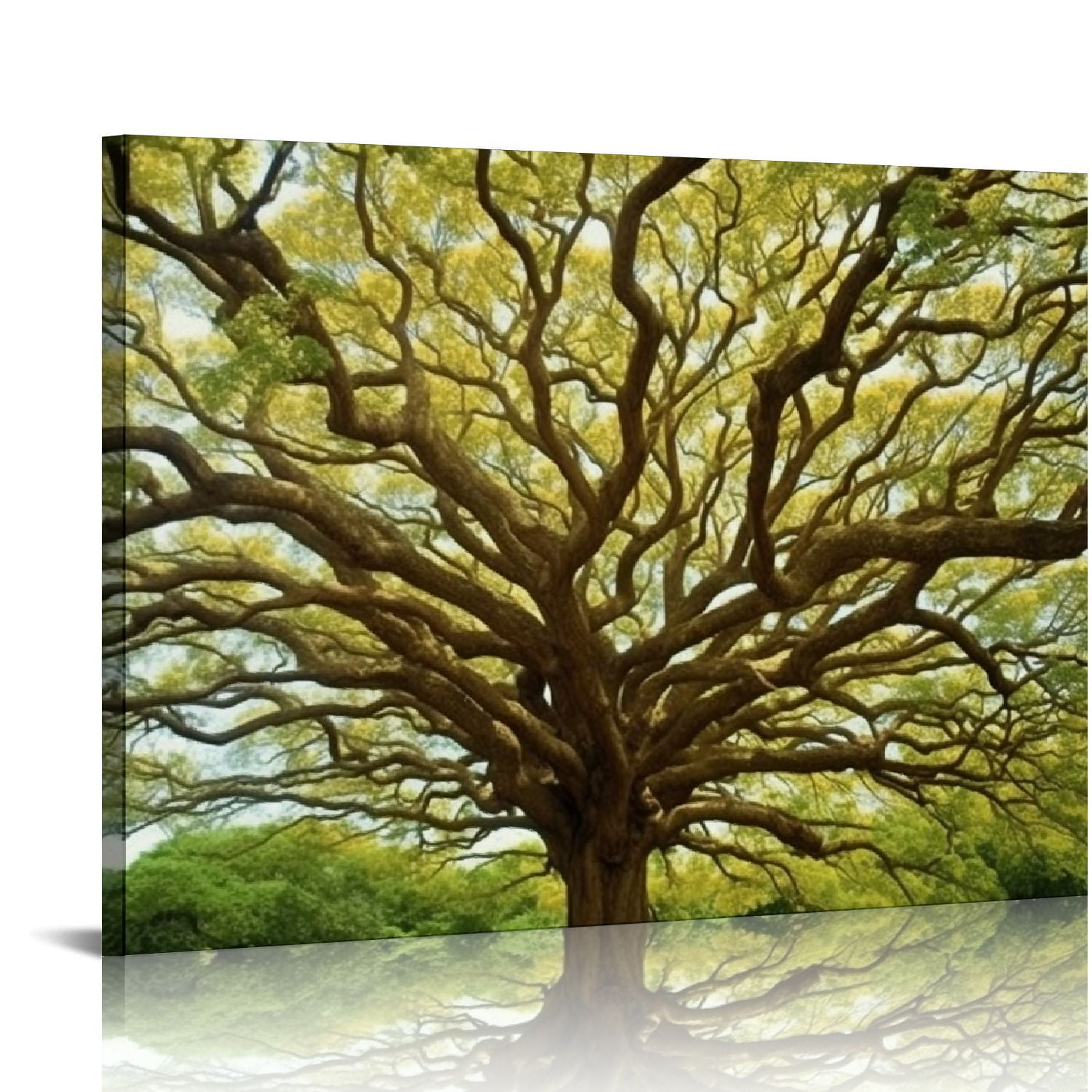 QZHH Green Big Tree Canvas Wall Art Nature Tree Art Wall Decor Framed ...
