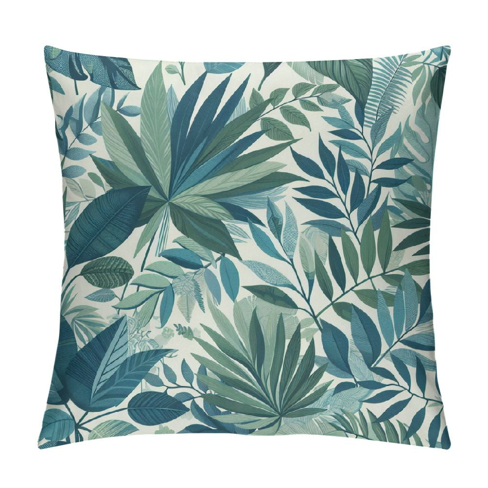 COMIO Green Blue Tropical Leaf Pillow Covers Palm Leaves Pillow Cases ...