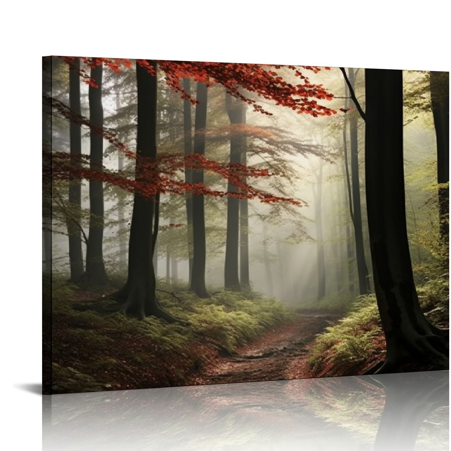 COMIO Green Fall Forest with Sun Rays Landscape Photography Canvas ...