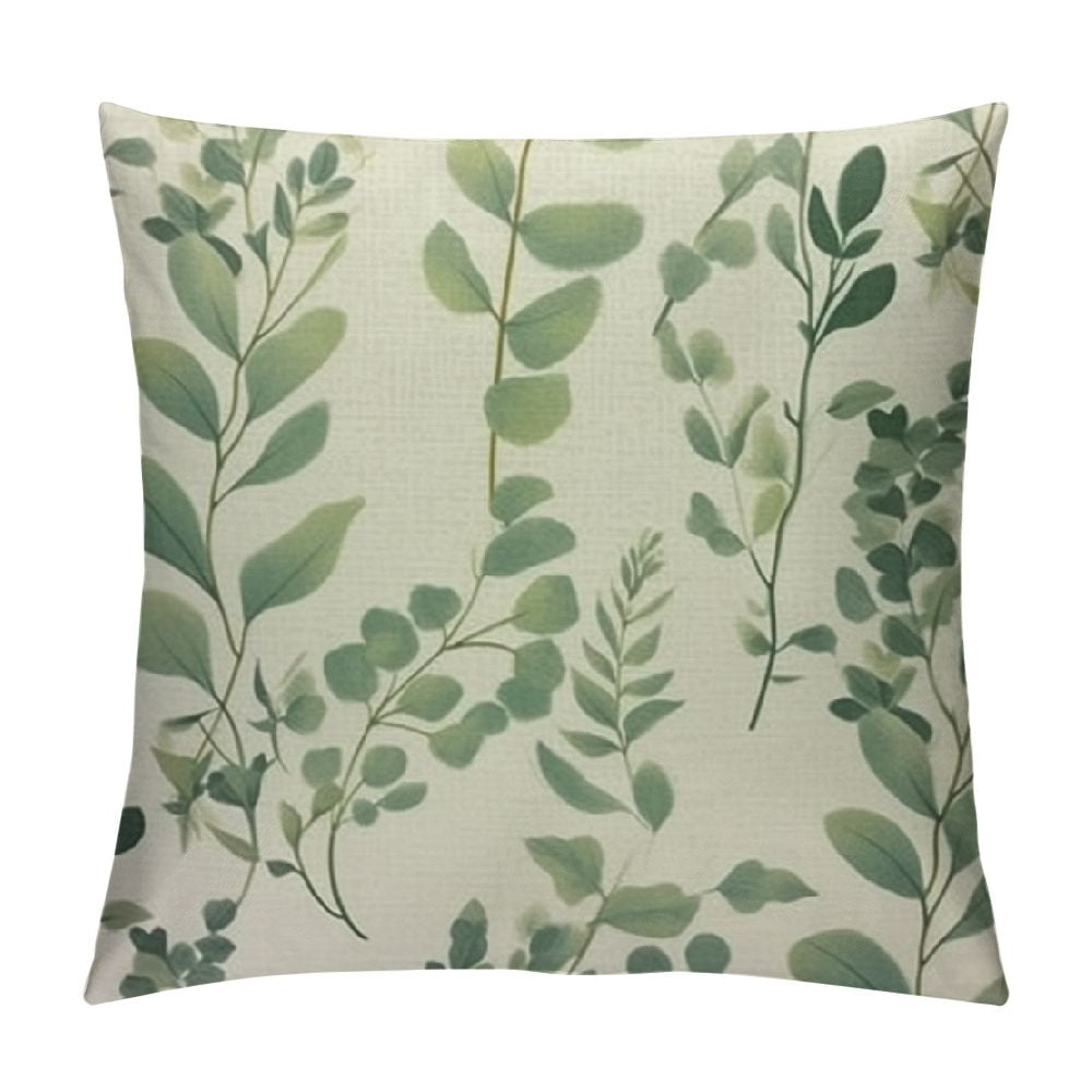 COMIO Green Leaf Watercolor Throw Pillow Cover Eucalyptus Greenery ...