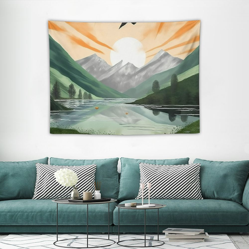 COMIO Green Mountain Tapestry, Abstract Mountain Landscape Tapestries ...