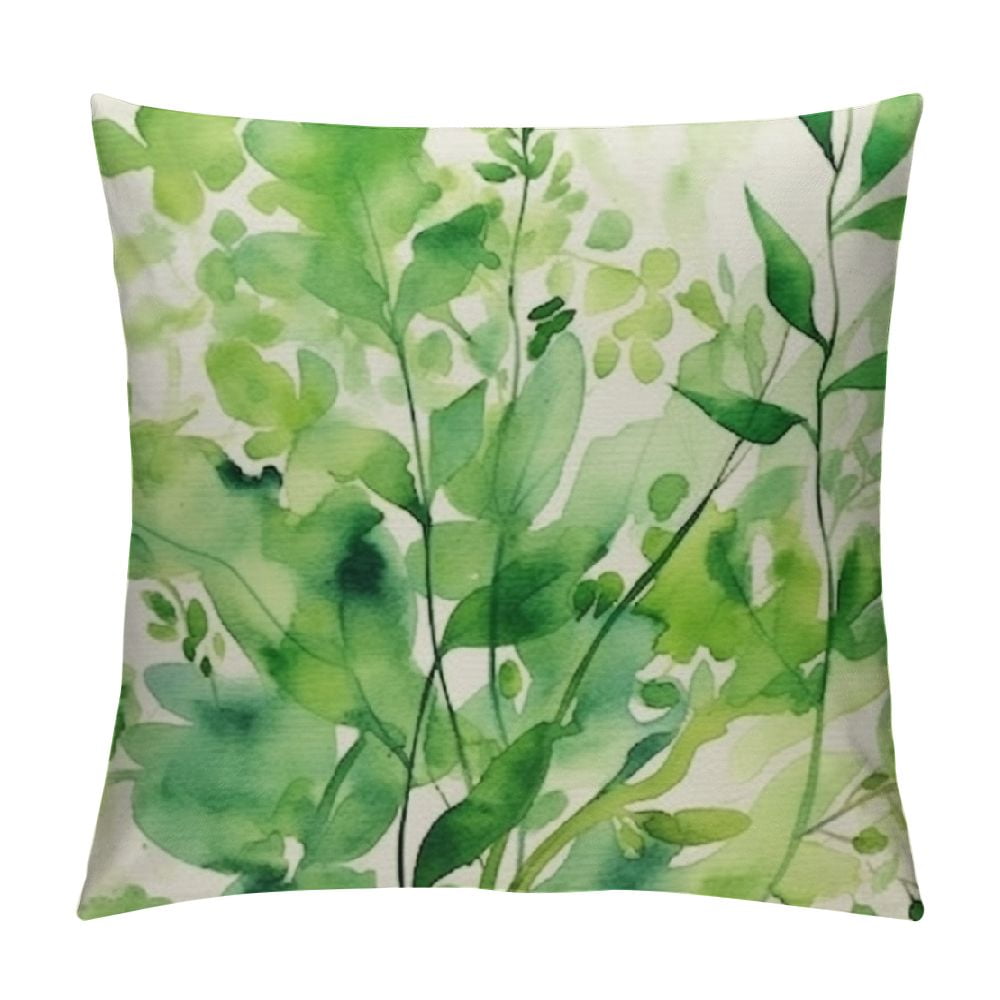 COMIO Green Plant Leaf Pillow Covers Watercolor Eucalyptus Leaves Decorative Pillow Case Spring ...