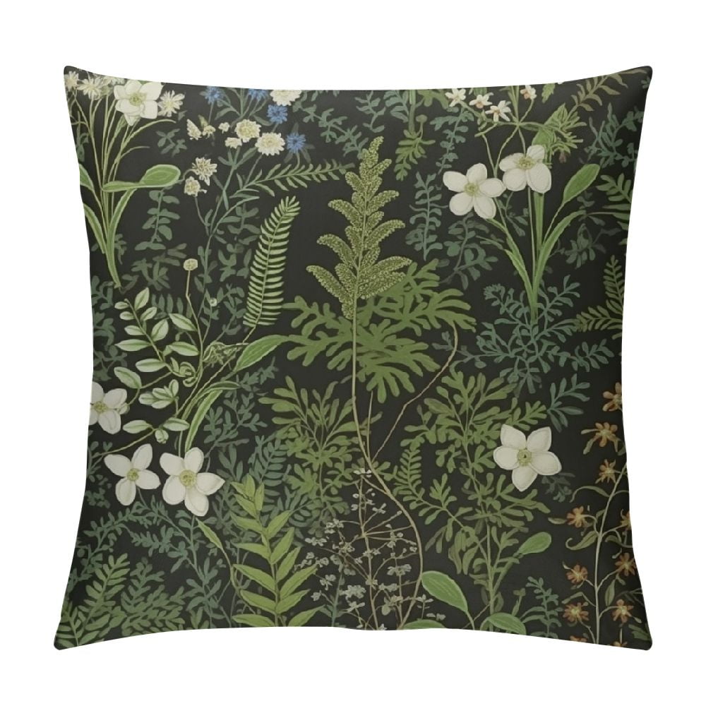 Comio Green Plant Throw Pillow Covers Black Green Botanical Leaf Pillow