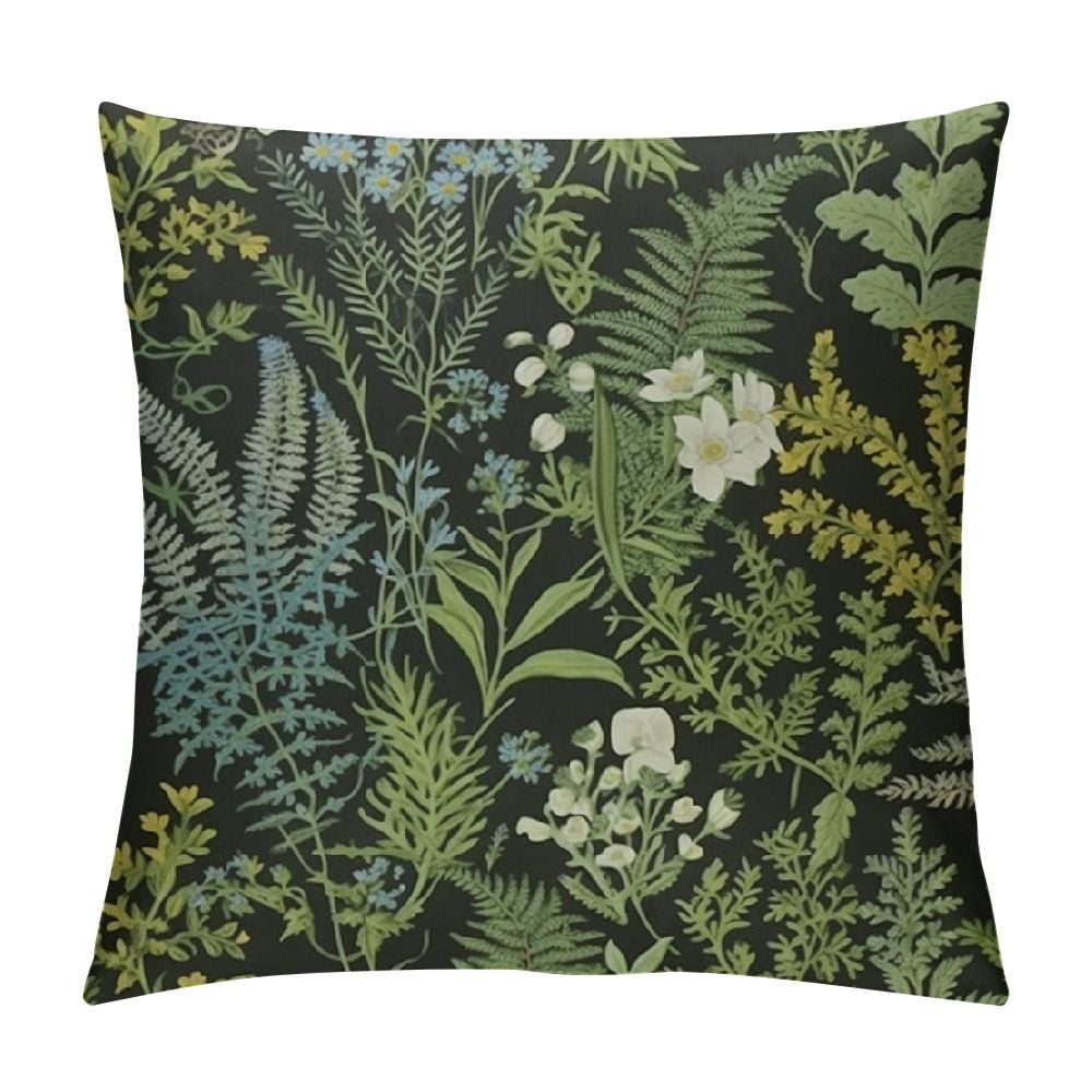 COMIO Green Plant Throw Pillow Covers Black Green Botanical Leaf Pillow ...