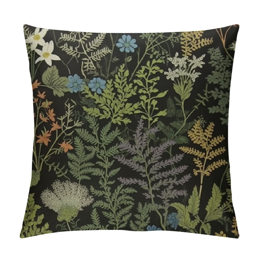COMIO Green Plant Throw Pillow Covers Black Green Botanical Leaf Pillow ...