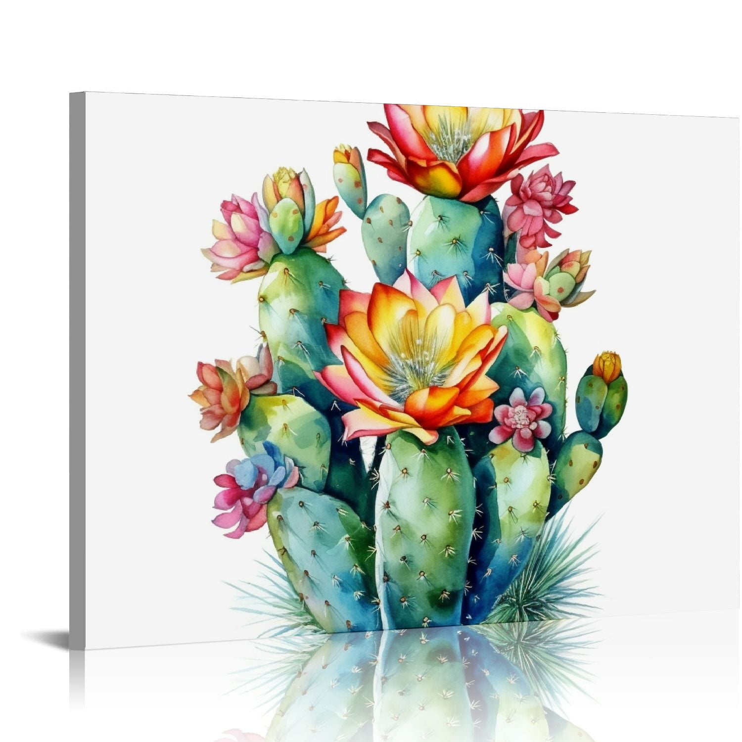 COMIO Green Succulent Cactus Canvas Wall Art Watercolor Tropical Desert ...