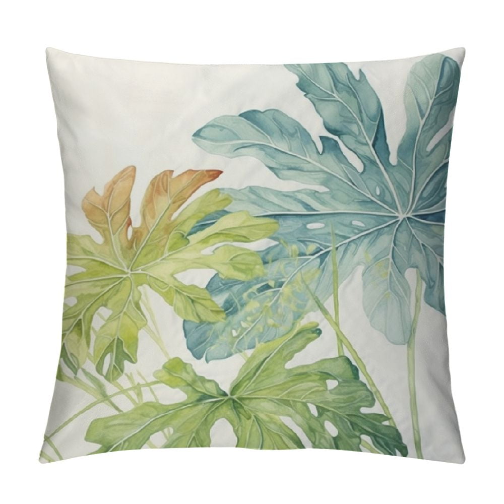 Comio Green Tropical Leaves Throw Pillow Covers Decorative Monstera