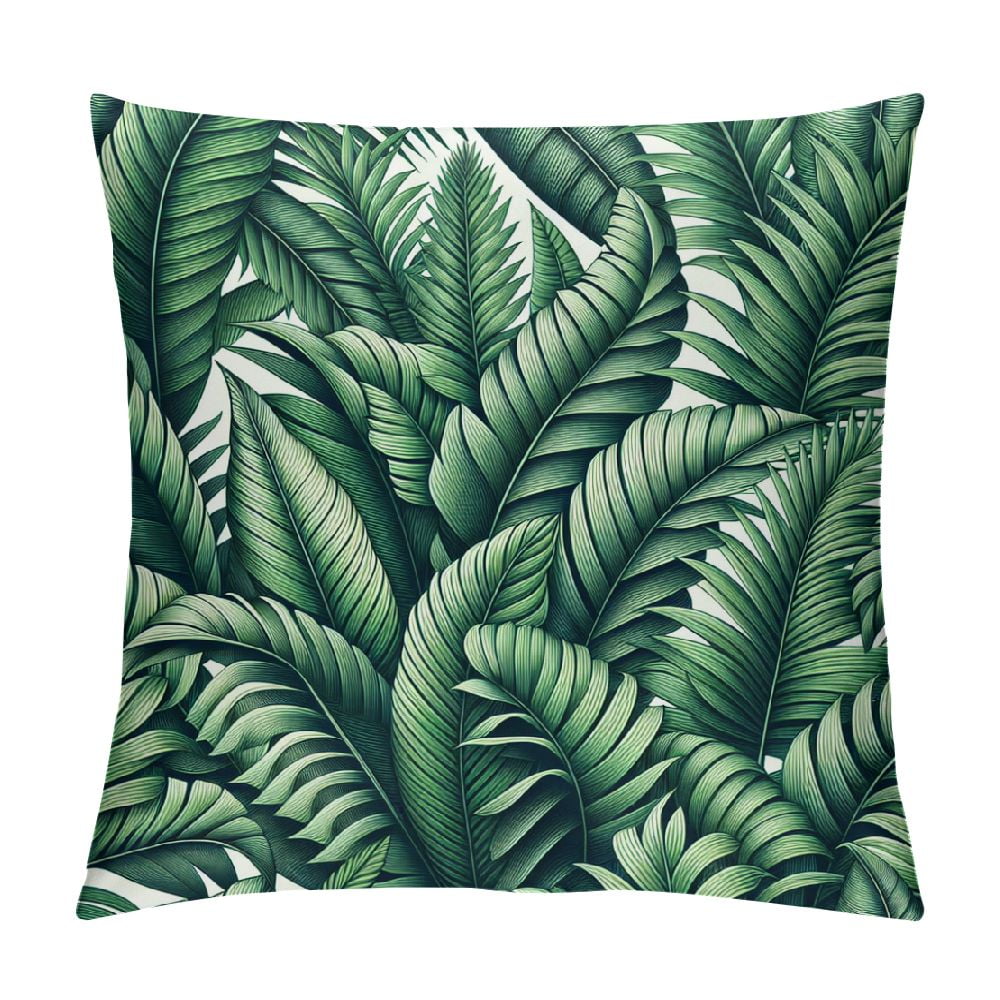 QZHH Green Tropical Leaves Throw Pillow Covers, Summer Palm Tree ...