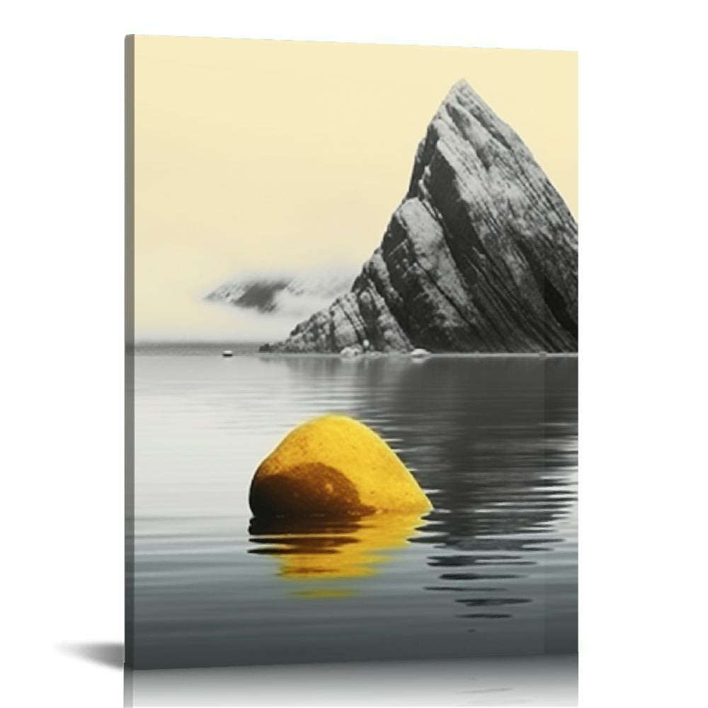 COMIO Grey Canvas Wall Art Calm/Relax Gold and Black Zen Stones Lake ...
