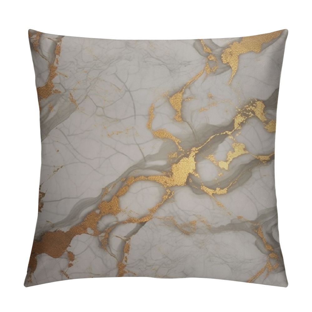 MLJA Grey Marble Gold Grain Background Throw Pillow Cover Cushion Case ...