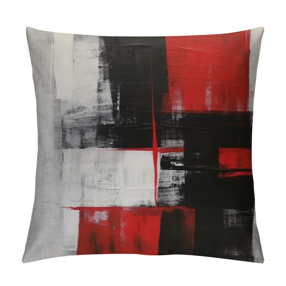COMIO Grey Red Abstract Pillow Covers Modern Black Gray Painting ...
