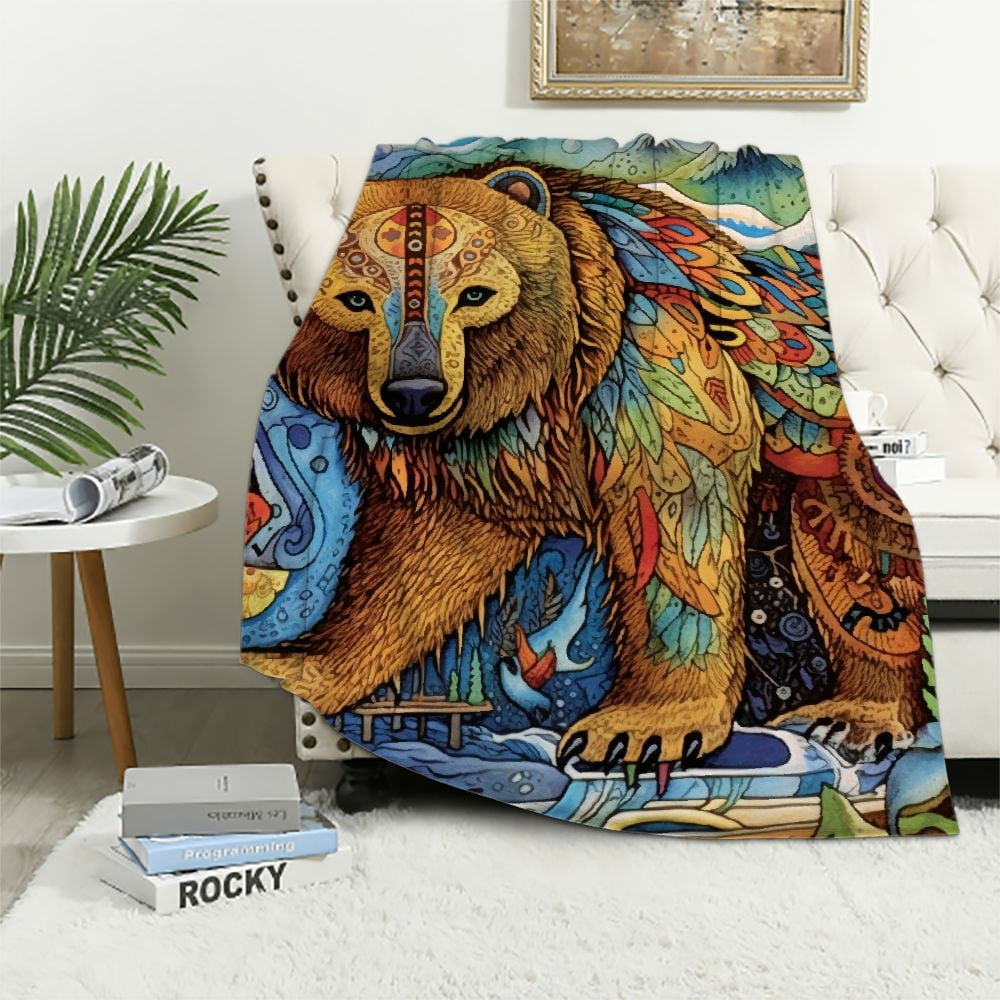 COMIO Grizzly Bear Blanket - Animal Spirits Totem Gift Throw Woven ...