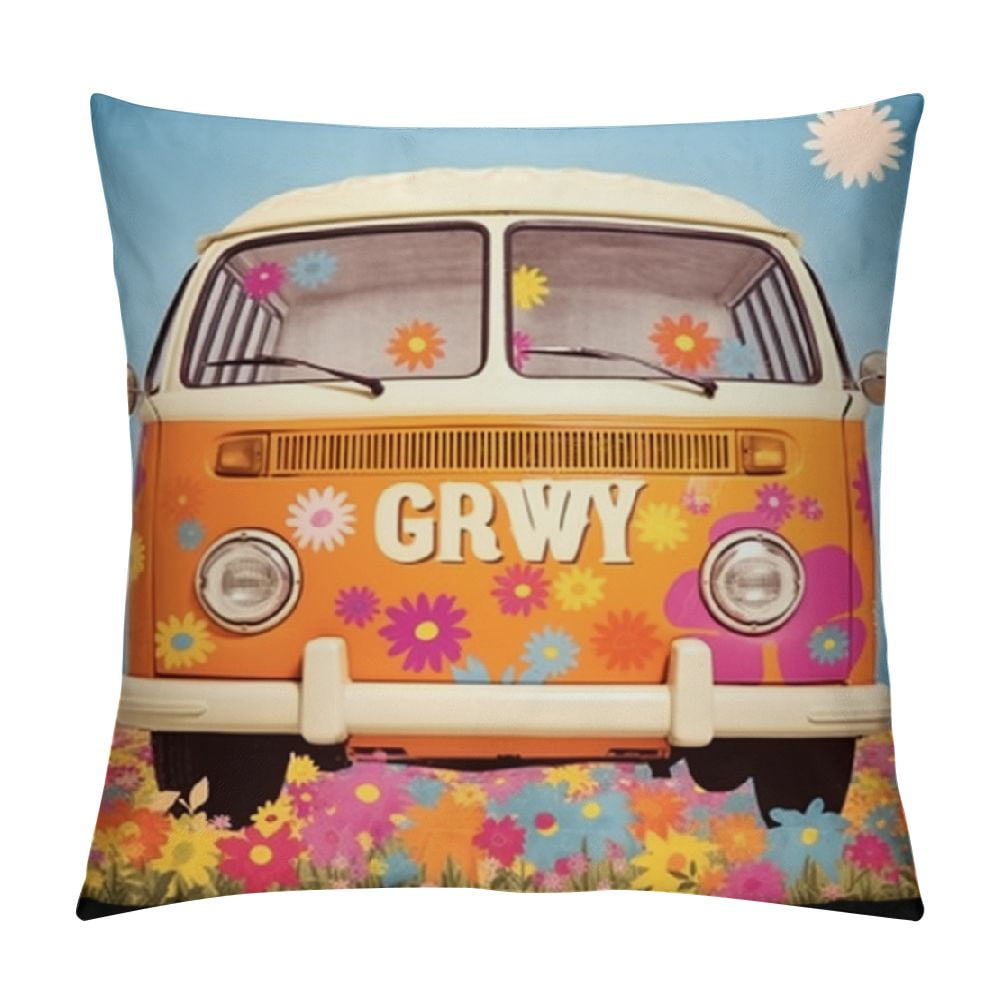 COMIO Groovy Hippie Boho Pillow Covers 18 x 18 Inch Retro Groovy Throw ...