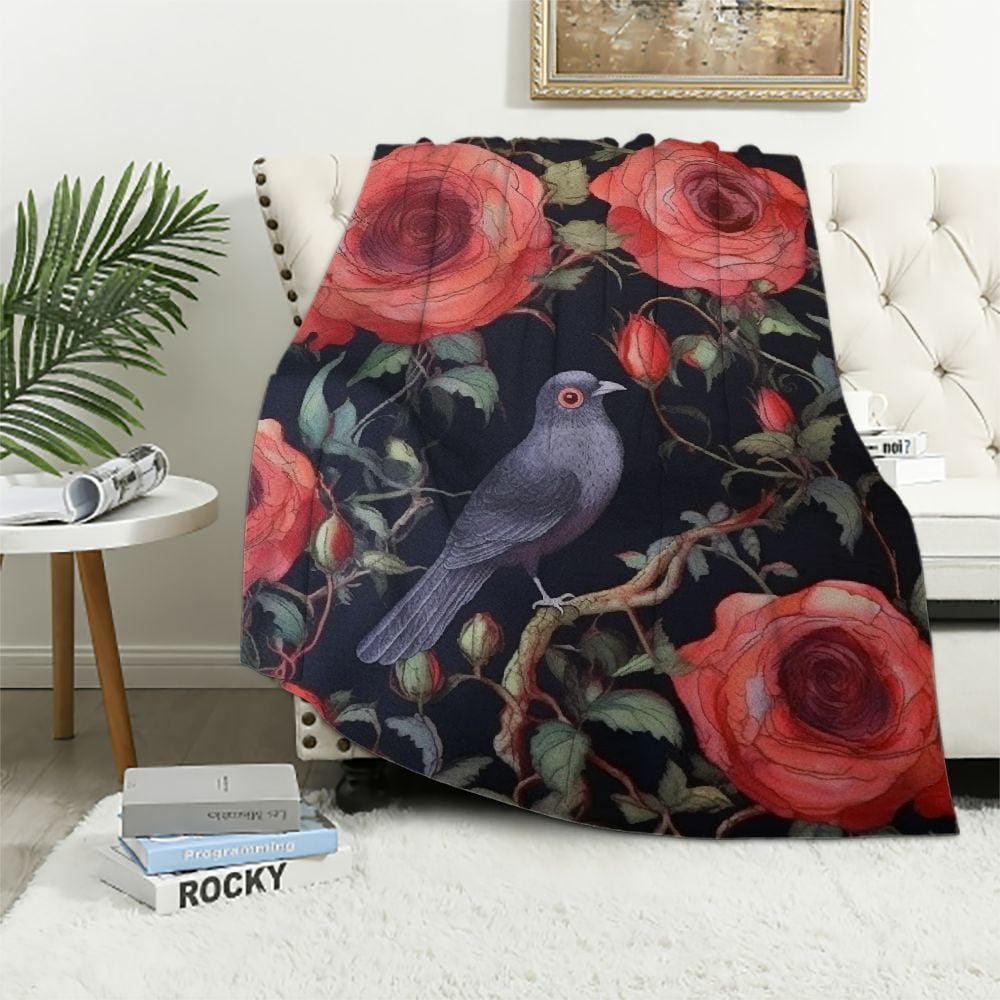 COMIO Halloween Roses Red Roses with Eyeballs and Black Crows Flannel ...