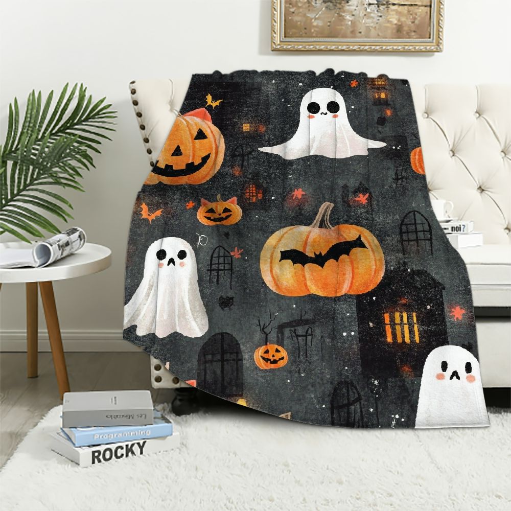 COMIO Halloween Throw Blanket Cute Pumpkin Grey Blanket Halloween ...