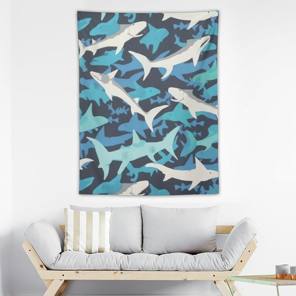COMIO Hand Drawn Hammerhead Shark Pattern Tapestry, Bedroom Aesthetics ...