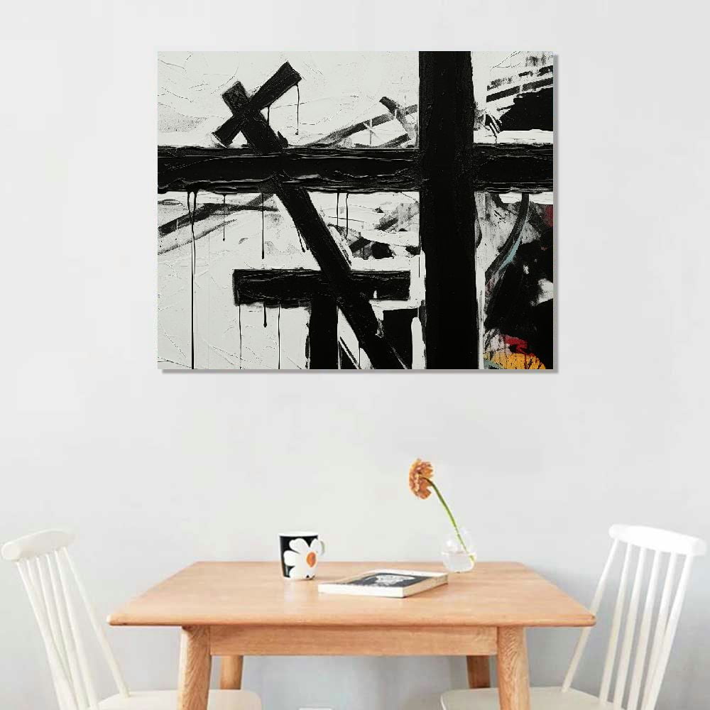 COMIO Hand Painted Black and White Canvas Wall Art, Large Abstract ...