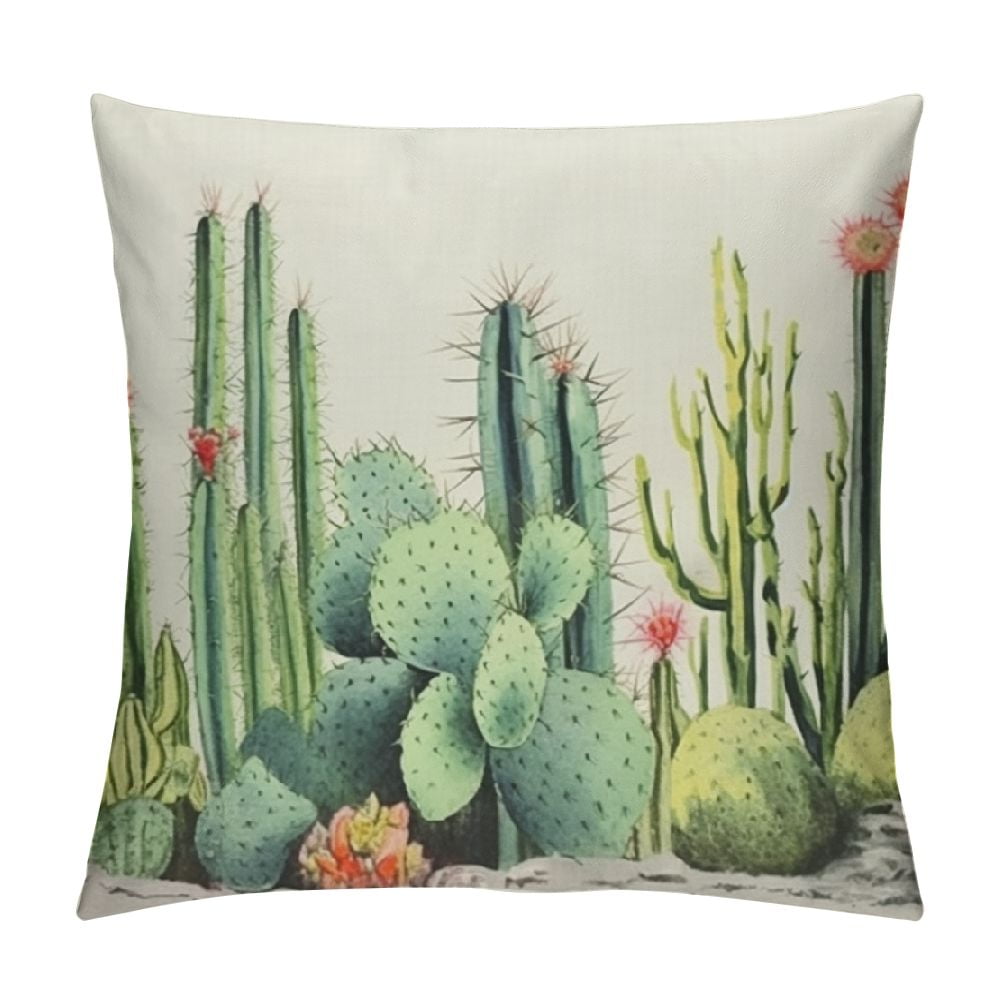 MLJA Hand Painted Green Cactus Plants In The Desert Inspiration Cushion ...