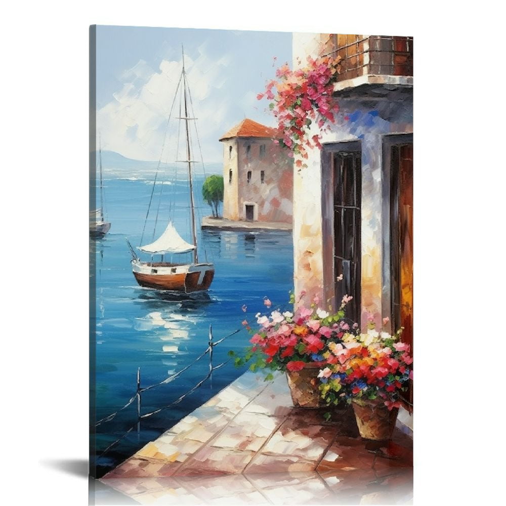 COMIO Handmade Mediterranean Landscape Painting - 16x20in Inches Large ...
