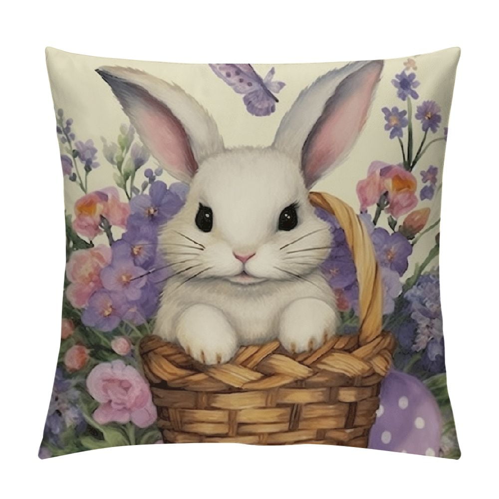 COMIO Happy Easter Be Hoppy Lavender Rabbit Eggs Throw Pillow Covers ...