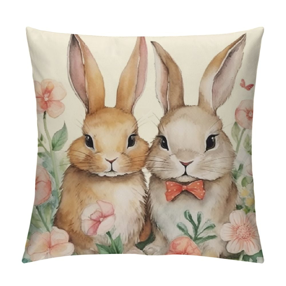 MLJA Happy Easter Pillow Covers, Floral Bunny Rabbits Polka Dots ...